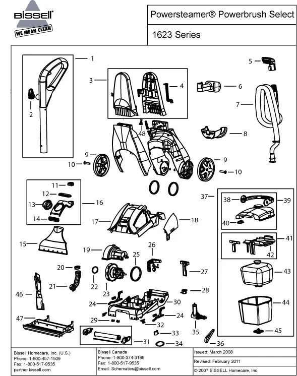 Schematic Parts Book for Bissell Model: 1623 POWERSTEAMER POWERBRUSH ...