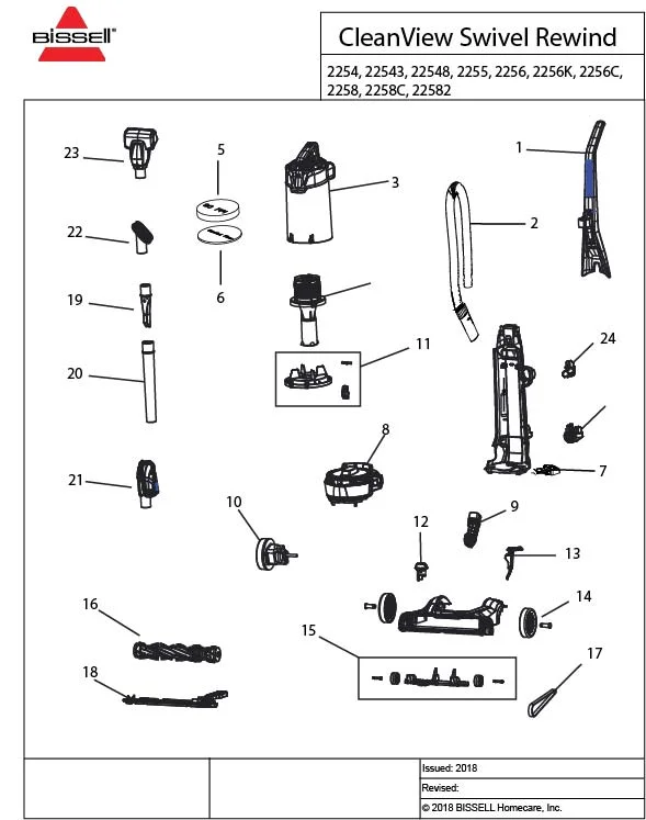 Schematic Parts Book for Bissell Model: 2254 CleanView Swivel Rewind ...
