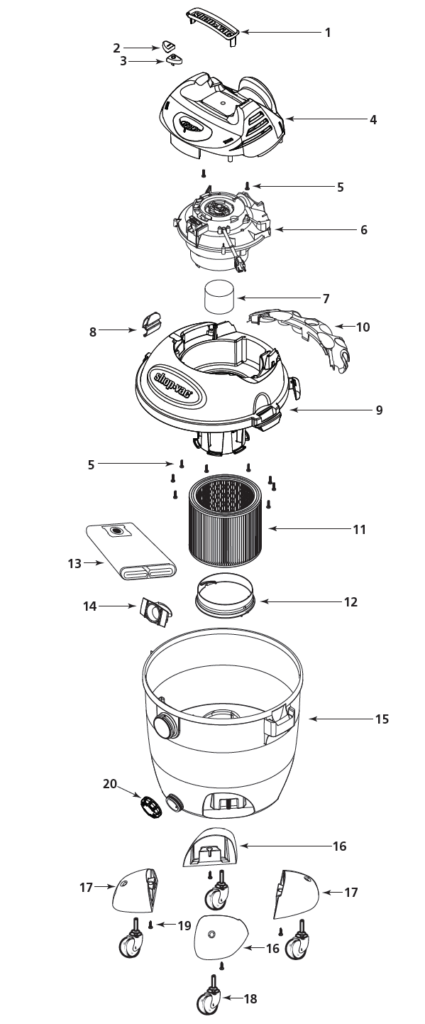 Schematic and parts list for: Shop-Vac Model: 14LT400 - Vacuums R-Us and Sewing Too