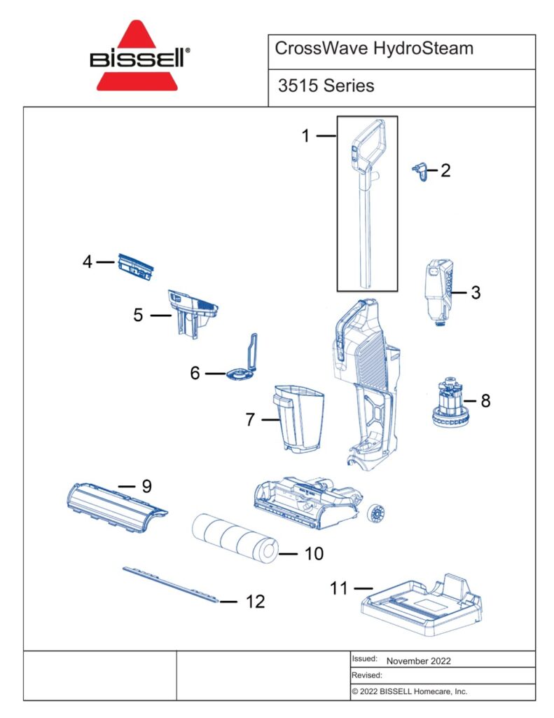 Schematic and parts book for Bissell 35151 CrossWave HydroSteam ...
