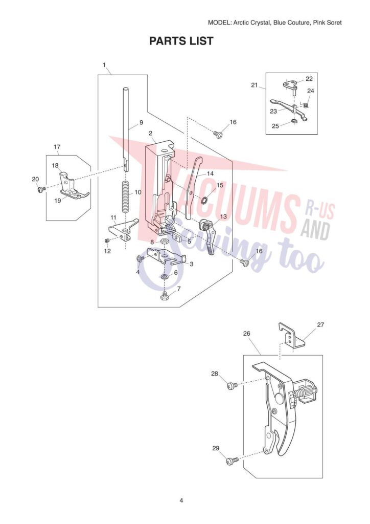 Janome Models: couture pink Schematics and parts list - Vacuums R-Us and Sewing Too